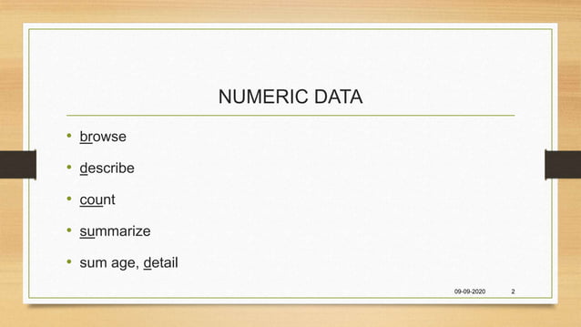 STATA - Basics of Analysis & Commands | PPTX | Computing | Technology & Computing