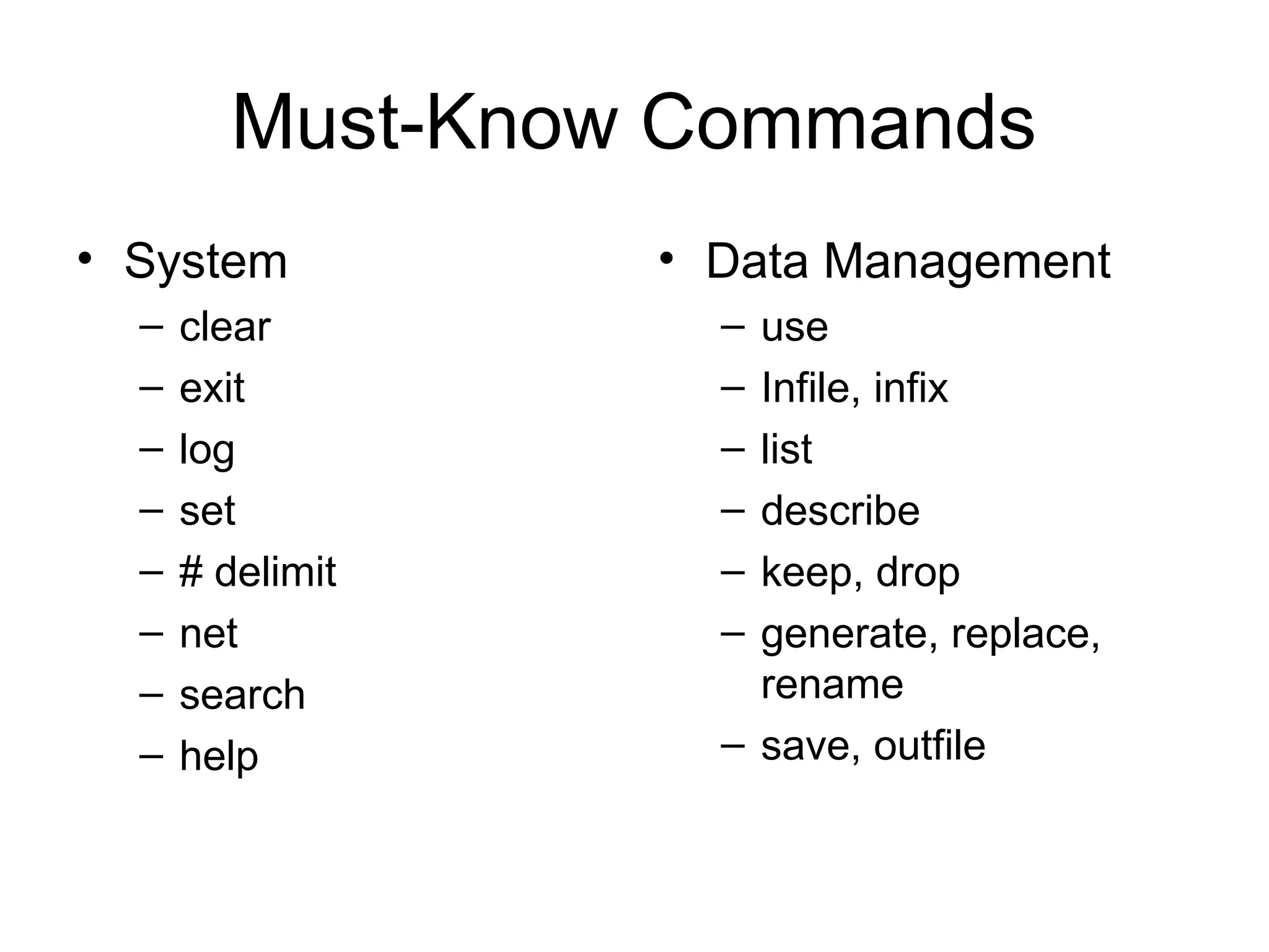 Introduction to Stata: data management and analytic techniques | PPT