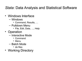 Introduction to Stata: data management and analytic techniques | PPT