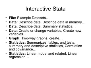 Introduction to Stata: data management and analytic techniques | PPT