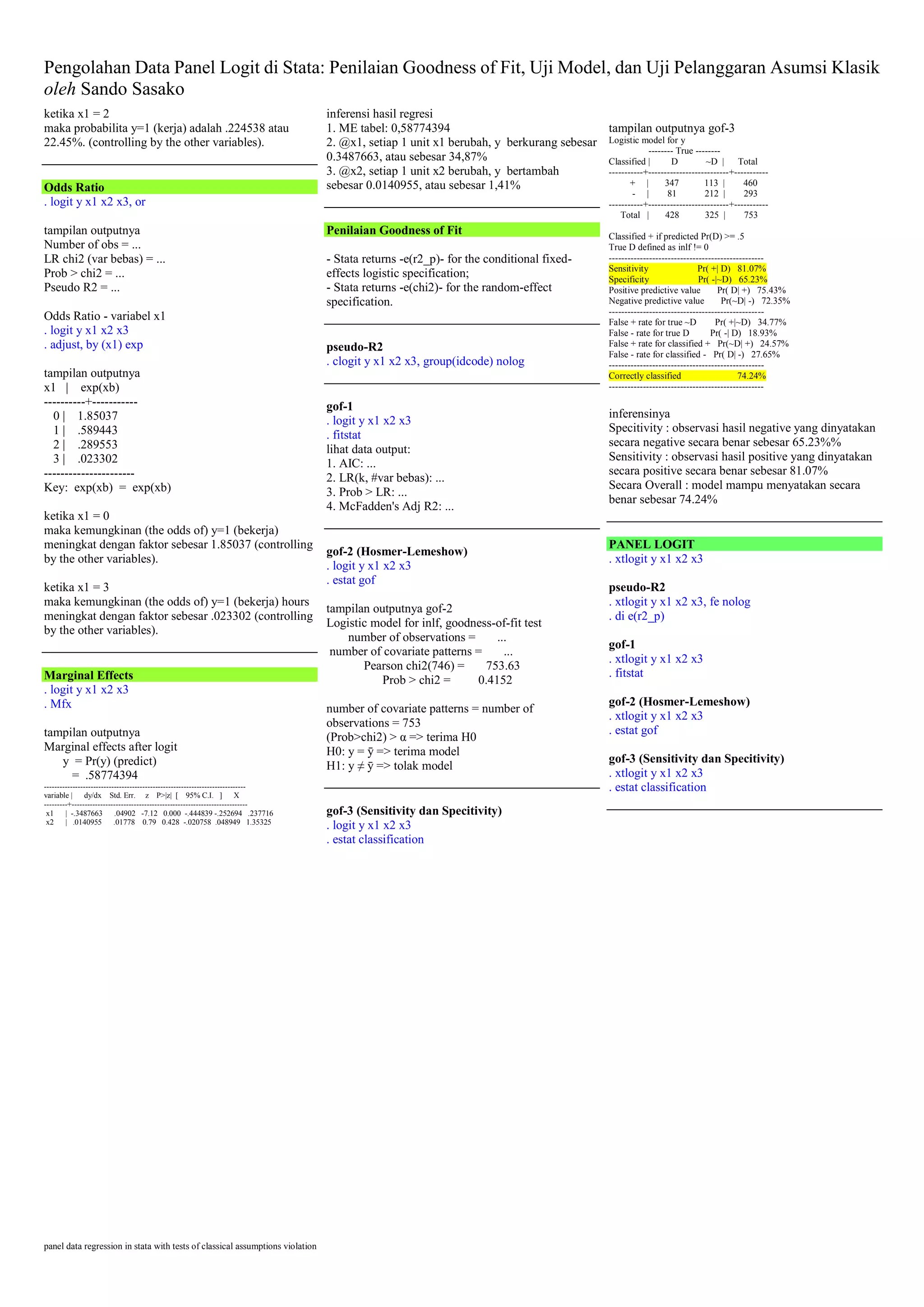 Pengolahan Data Panel Logit di Stata: Penilaian Goodness of Fit, Uji Model, dan Uji Pelanggaran ...
