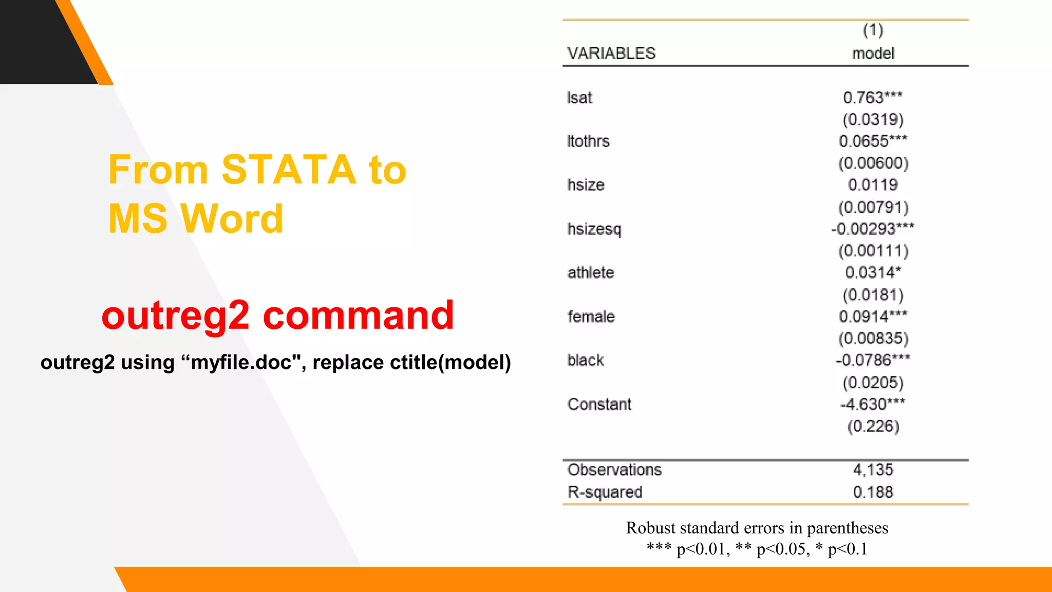 Analysis with Stata Example Dataset | PPTX