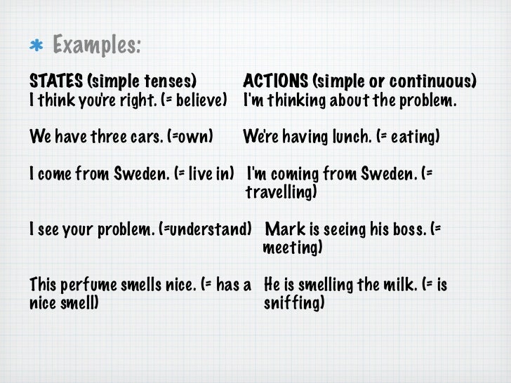 State - action verbs