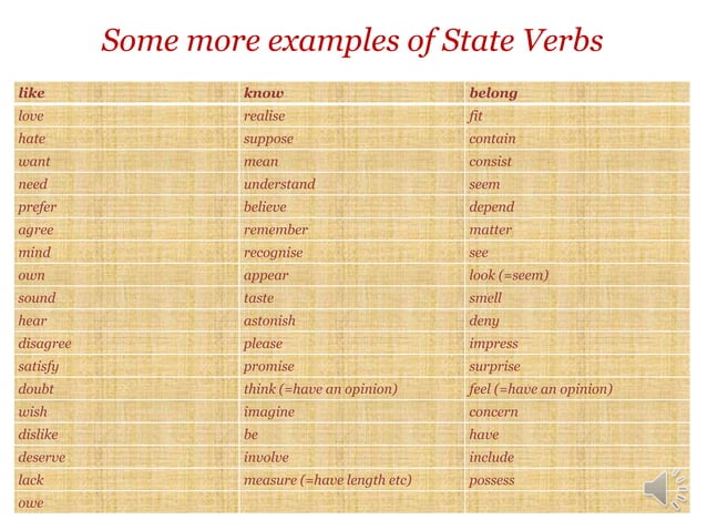 State and action verbs. | PPT