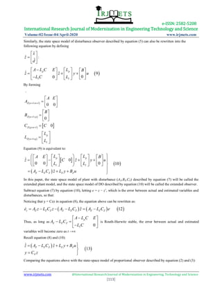 State and disturbance estimation of a linear systems using proportional integral observer | PDF