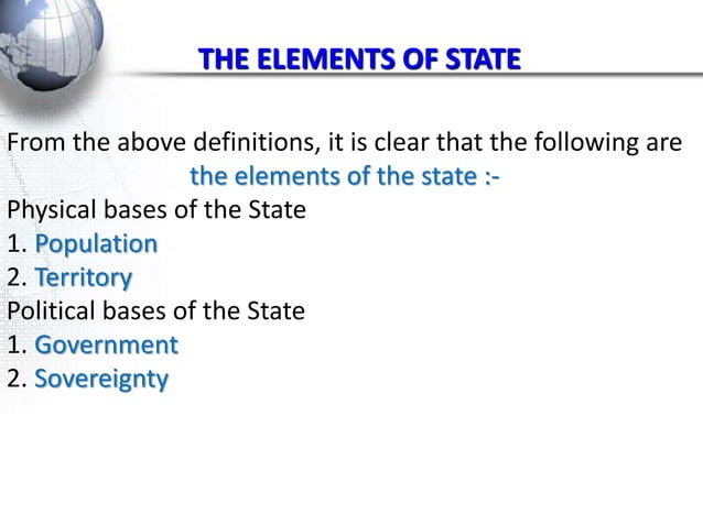 State and its elements | PPT | Political Issues & policy | Politics