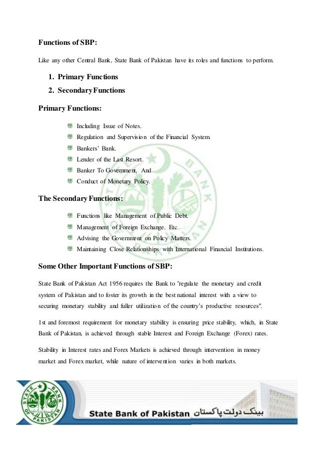 State bank of Pakistan (SBP)