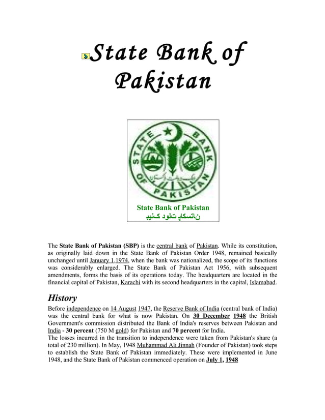 State Bank Of Pakistan (SBP)- Monetary Policy | DOC