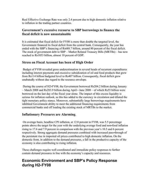 State Bank Of Pakistan (SBP)- Monetary Policy | DOC