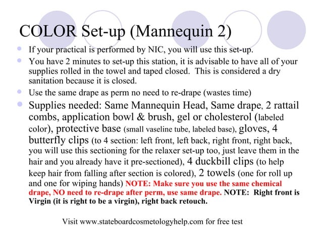 State Board Practical Set-up | PPT | Hair Care | Beauty