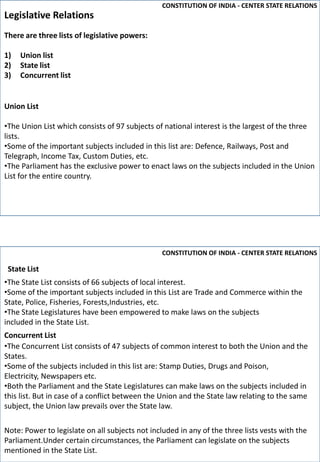 State center relation in india | PPTX