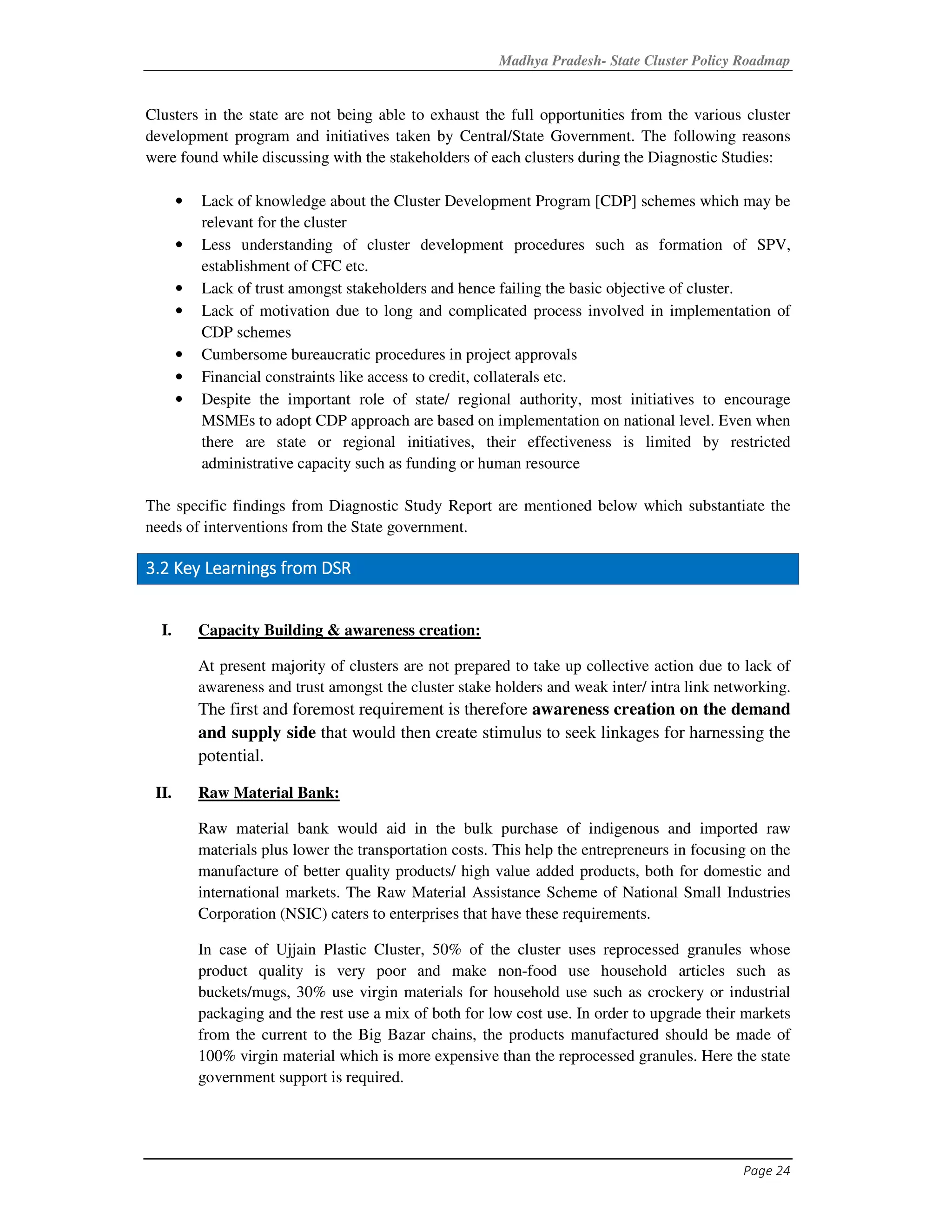 State Cluster Development Policy Road Map | PDF