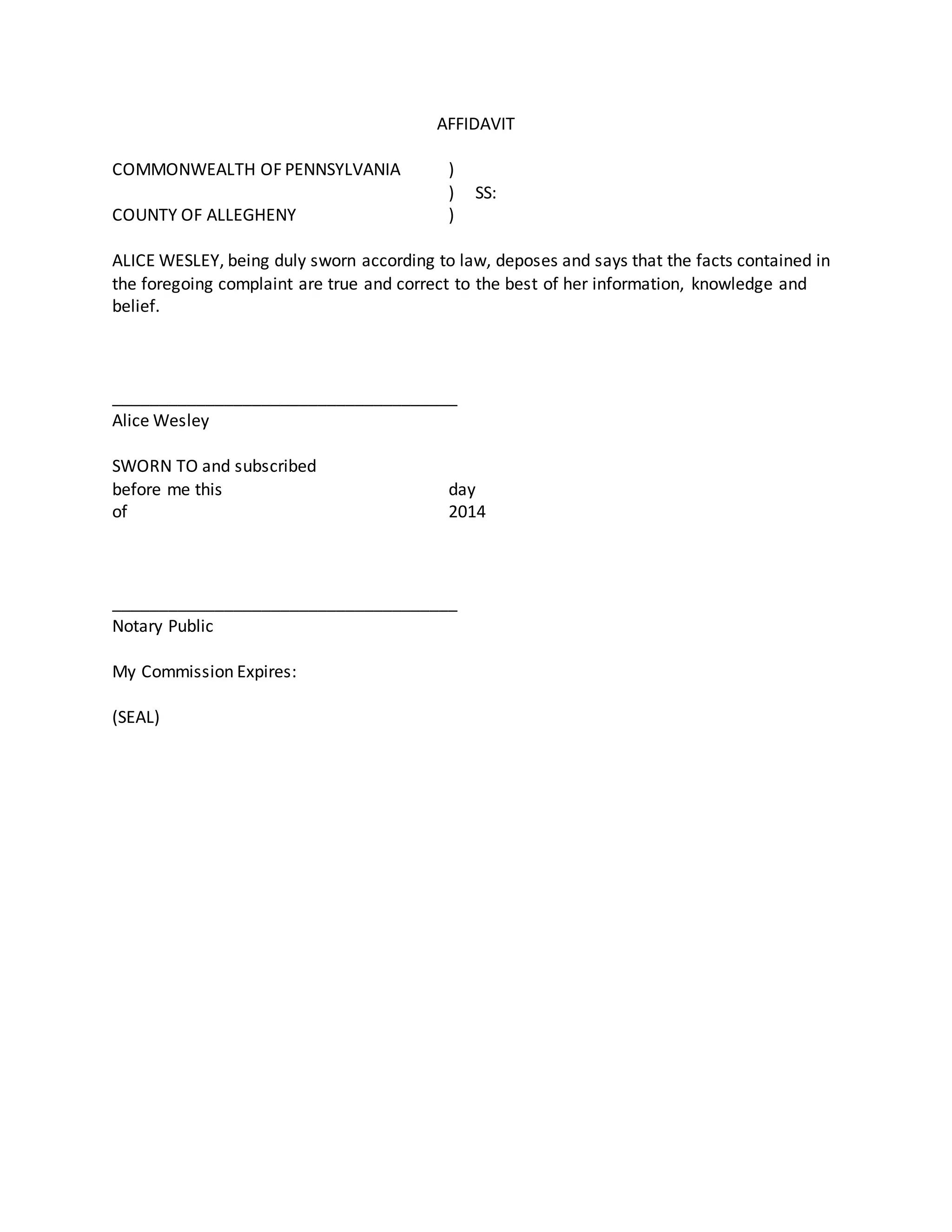 Pennsylvania Personal Injury Complaint | DOCX