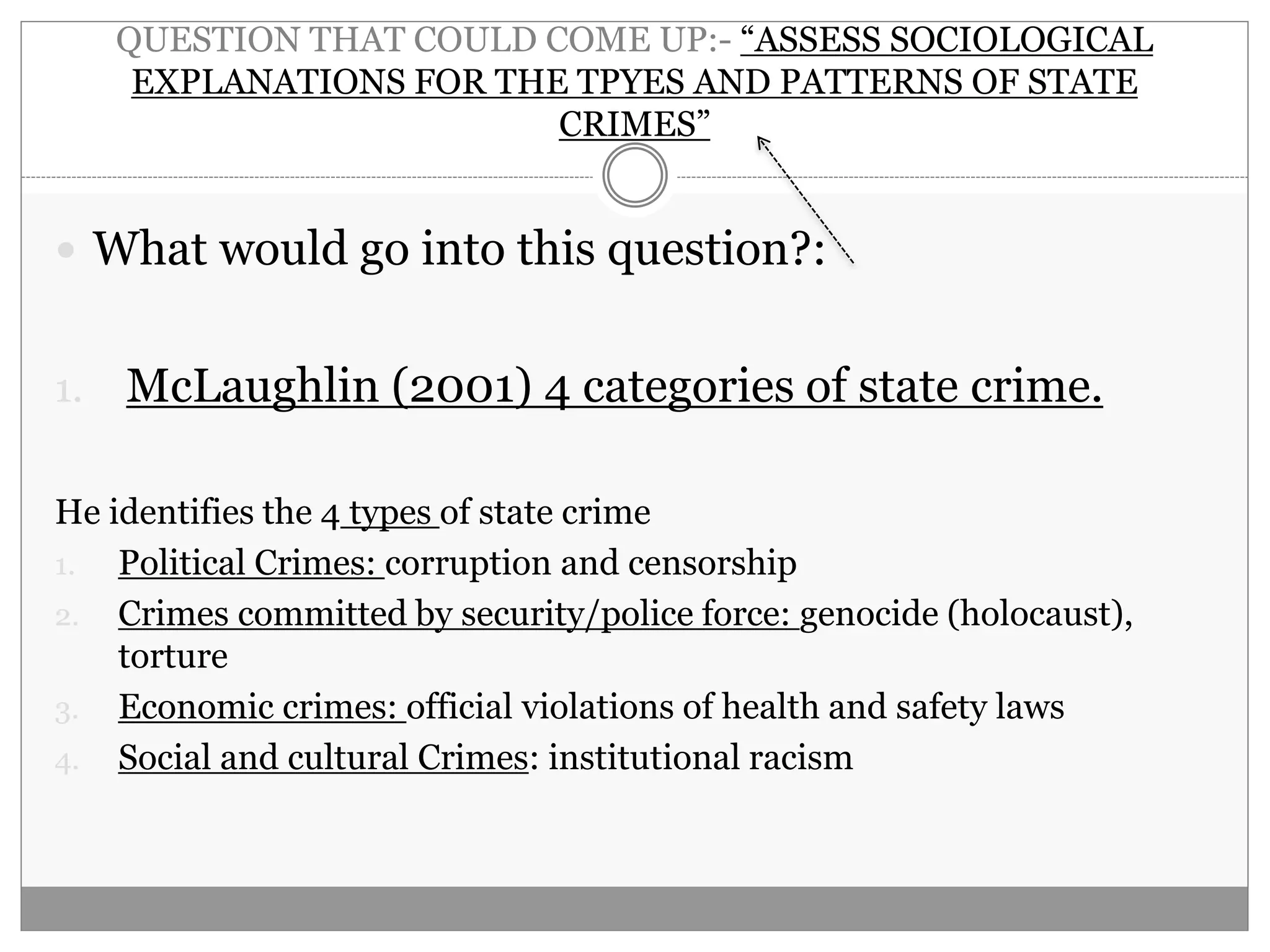 State crime - sociology crime and deviance A2 - lay out for an essay | PPTX
