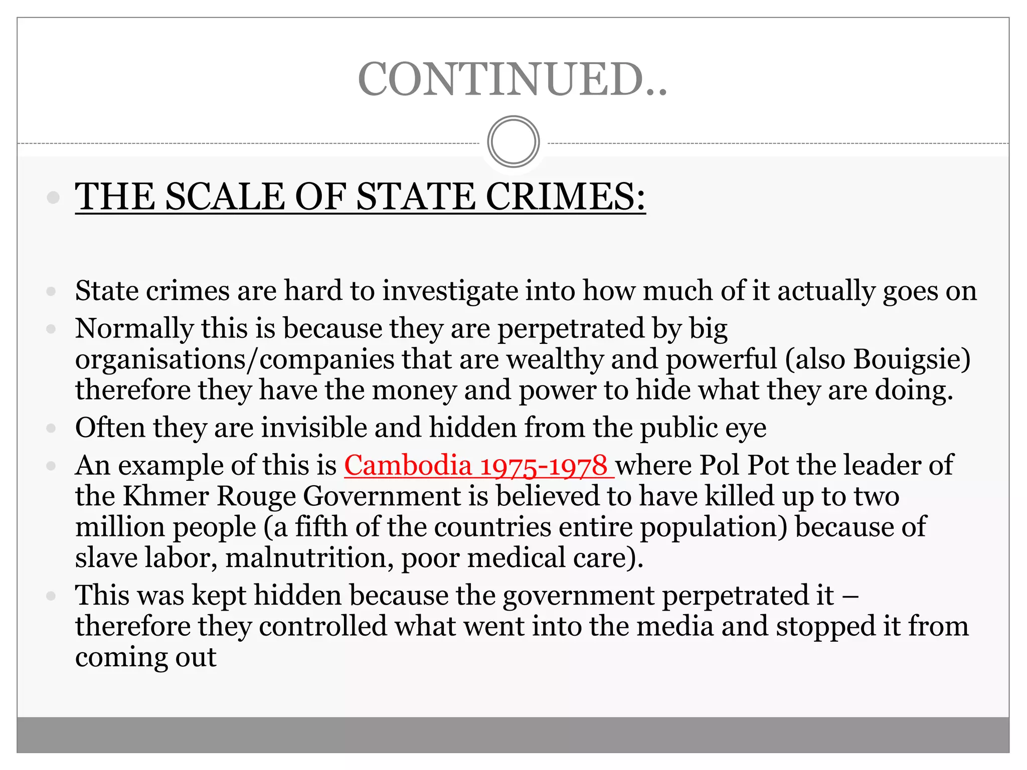 State crime - sociology crime and deviance A2 - lay out for an essay | PPTX