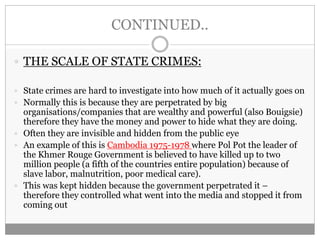 State crime - sociology crime and deviance A2 - lay out for an essay | PPTX