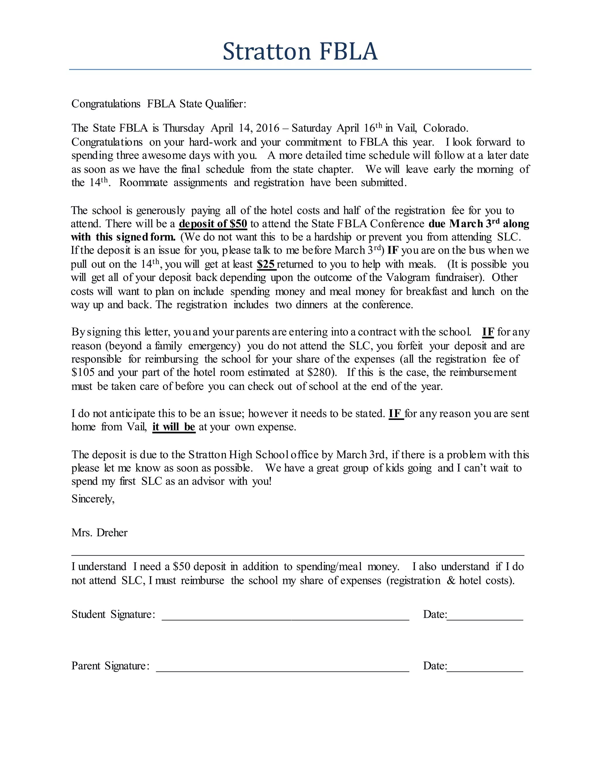 State fbla contract letter | DOCX | Food & Drink