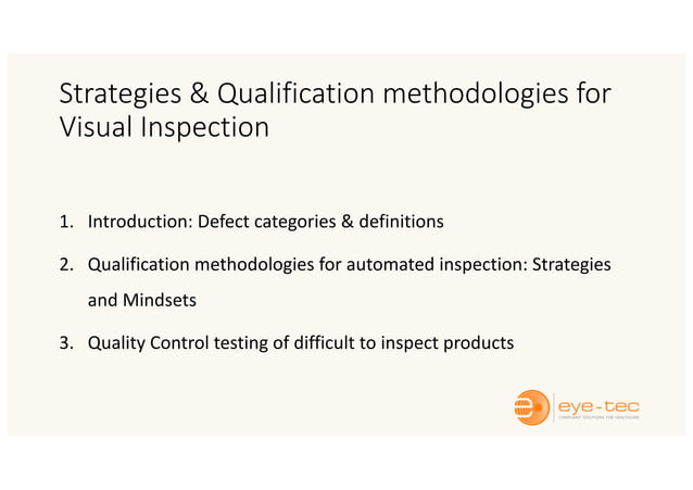 Strategies & Qualification Methodologies for visual Inspection | PDF ...
