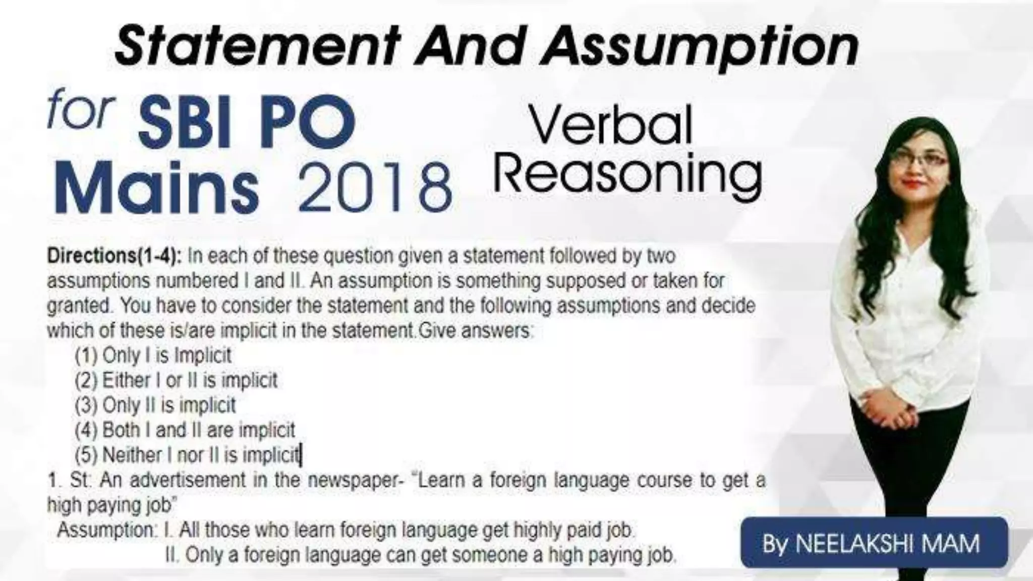 Statement and assumption for SBI PO Mains 2018 - Verbal Reasoning | PPTX