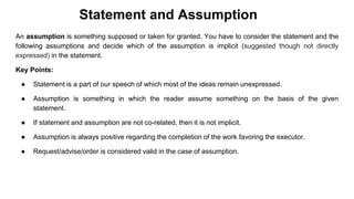 Statement and assumption for SBI PO Mains 2018 - Verbal Reasoning | PPTX | Water Services | Home ...