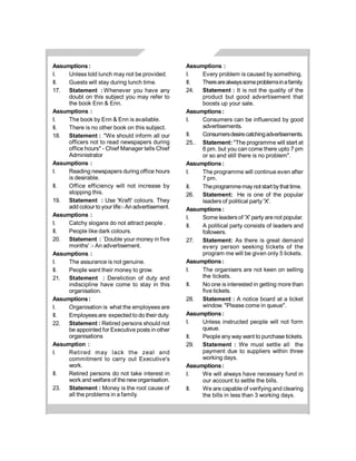 Statement assumption cetking must do 50 questions pdf for maharashtra mba cet IBPS | PDF