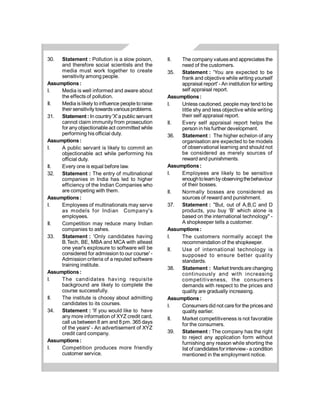 Statement assumption cetking must do 50 questions pdf for maharashtra mba cet IBPS | PDF