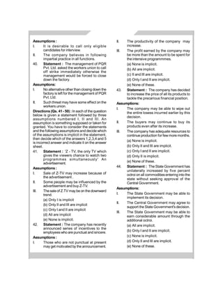 Statement assumption cetking must do 50 questions pdf for maharashtra mba cet IBPS | PDF