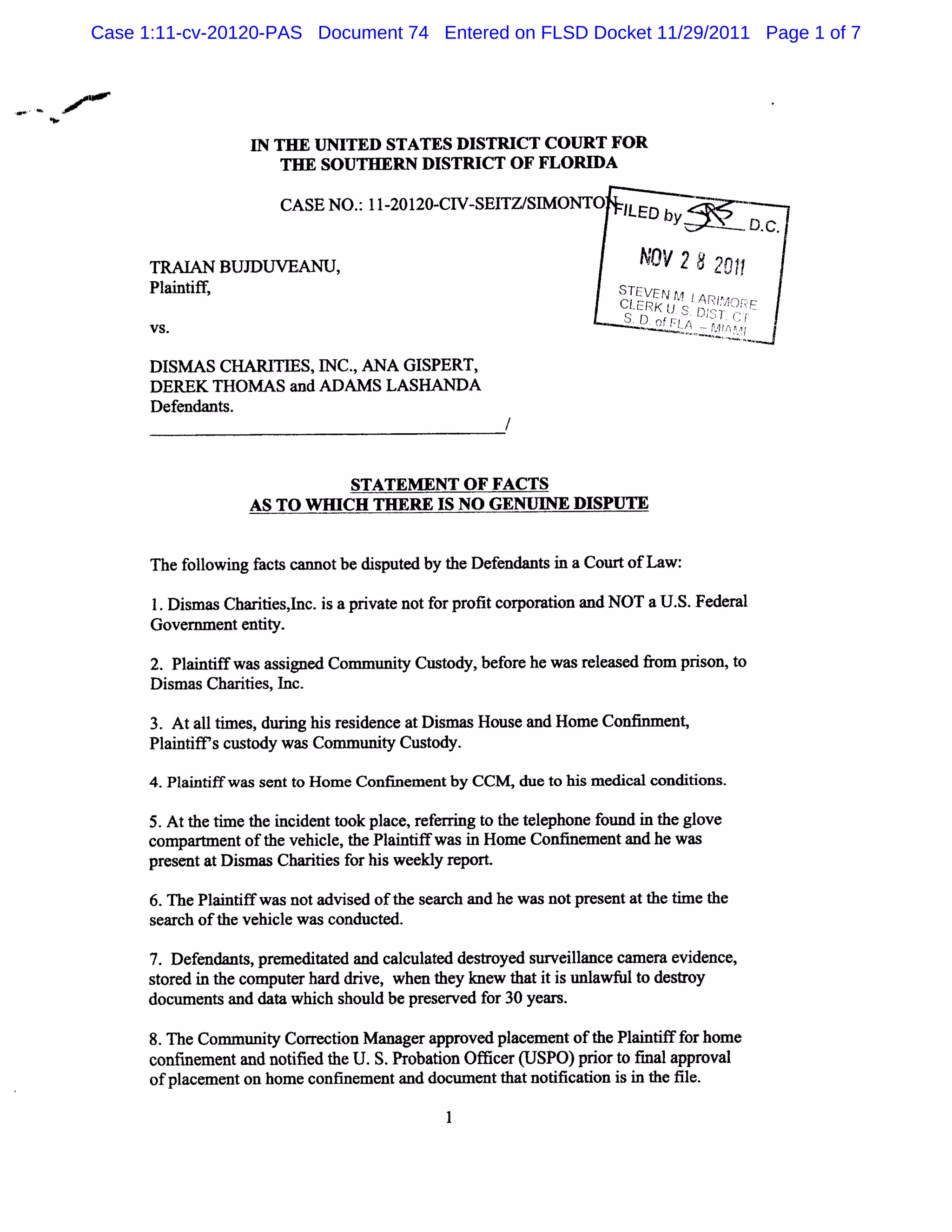 Statement of facts to which there is no genuine dispute | PDF