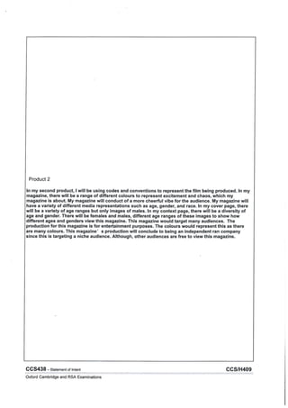 Statement of Intent - Final OCR A level Media | PDF