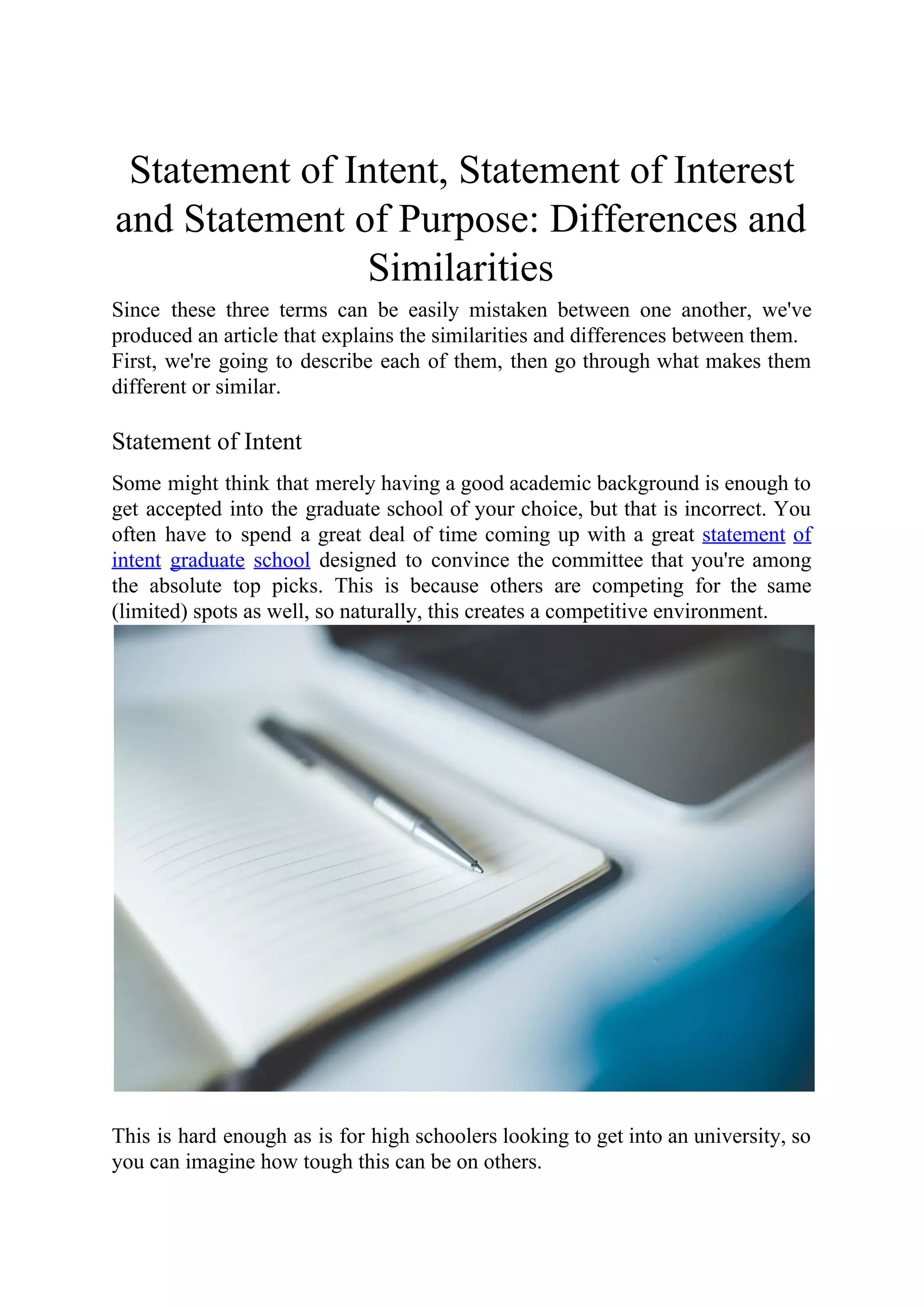 Statement of Intent, Statement of Interest and Statement of Purpose ...