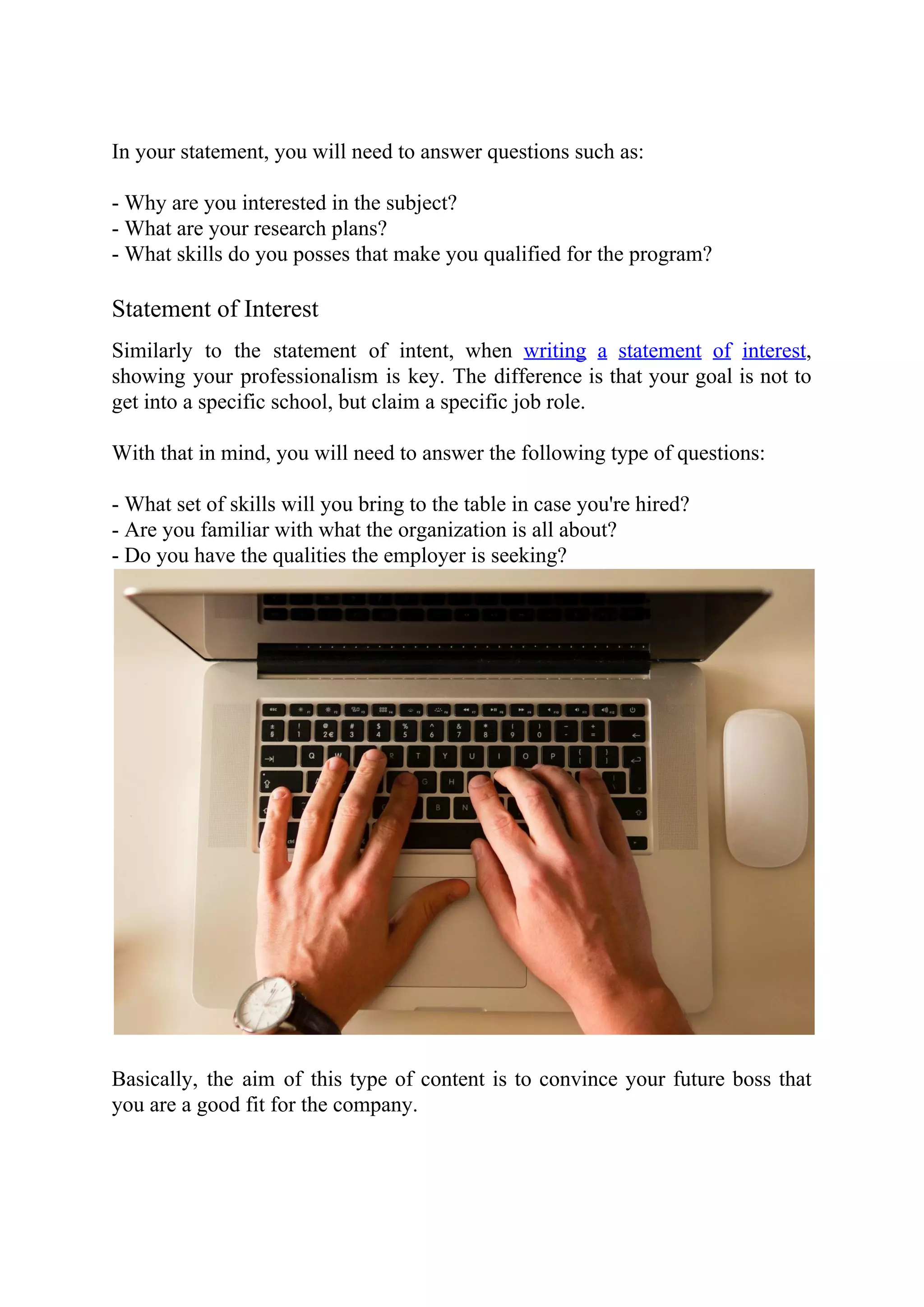 Statement of Intent, Statement of Interest and Statement of Purpose ...