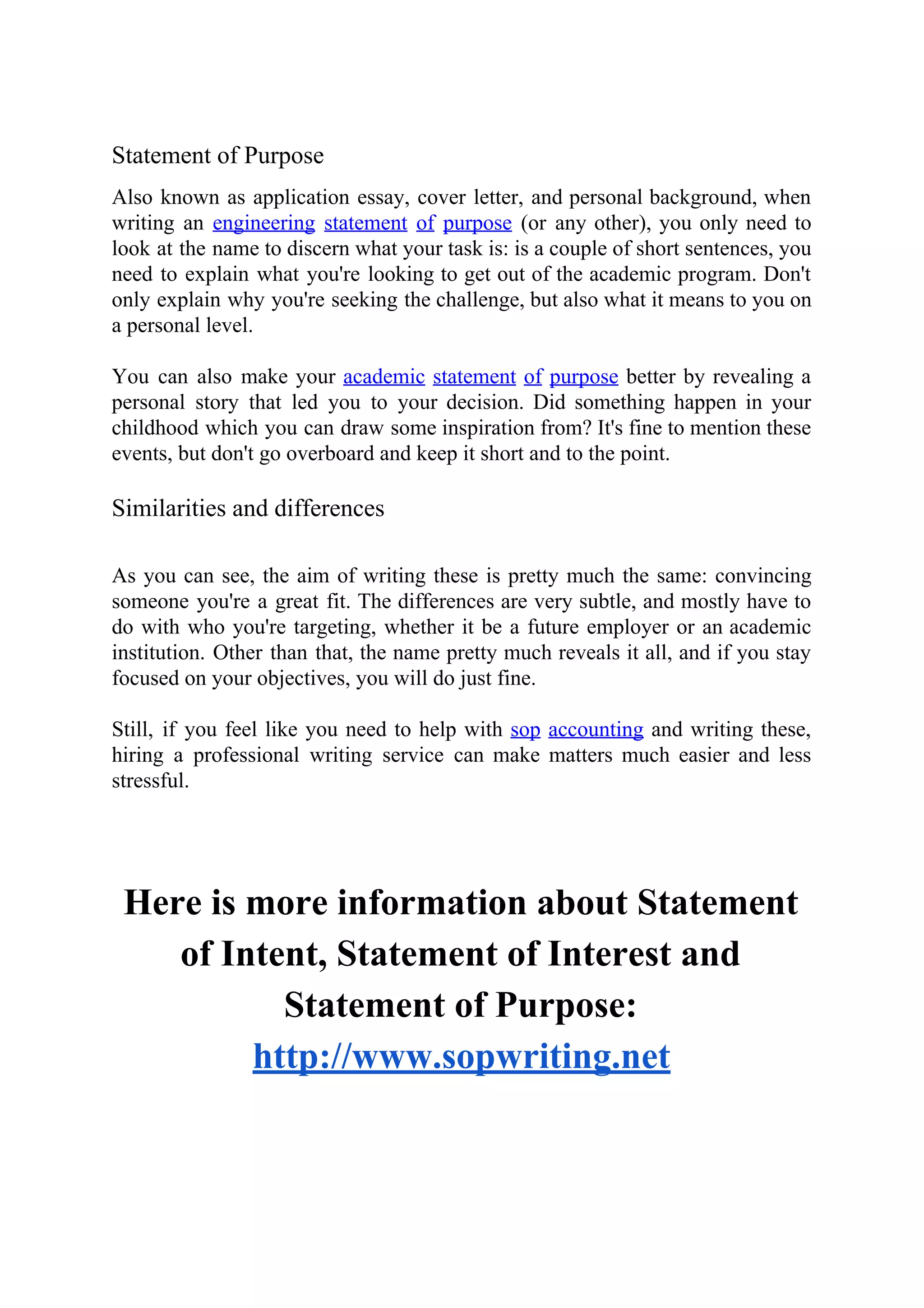 Statement of Intent, Statement of Interest and Statement of Purpose ...