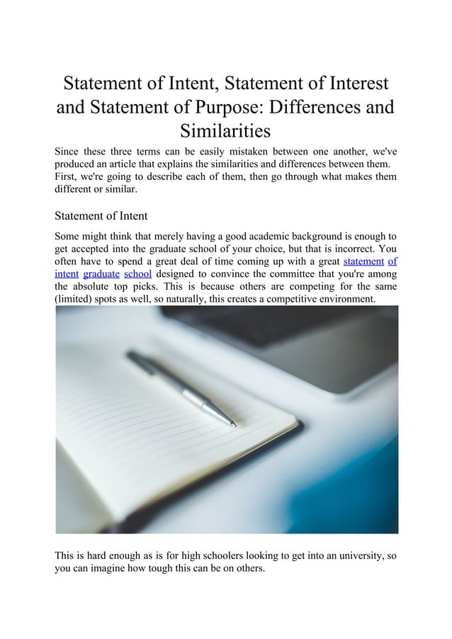 Statement of Intent, Statement of Interest and Statement of Purpose ...