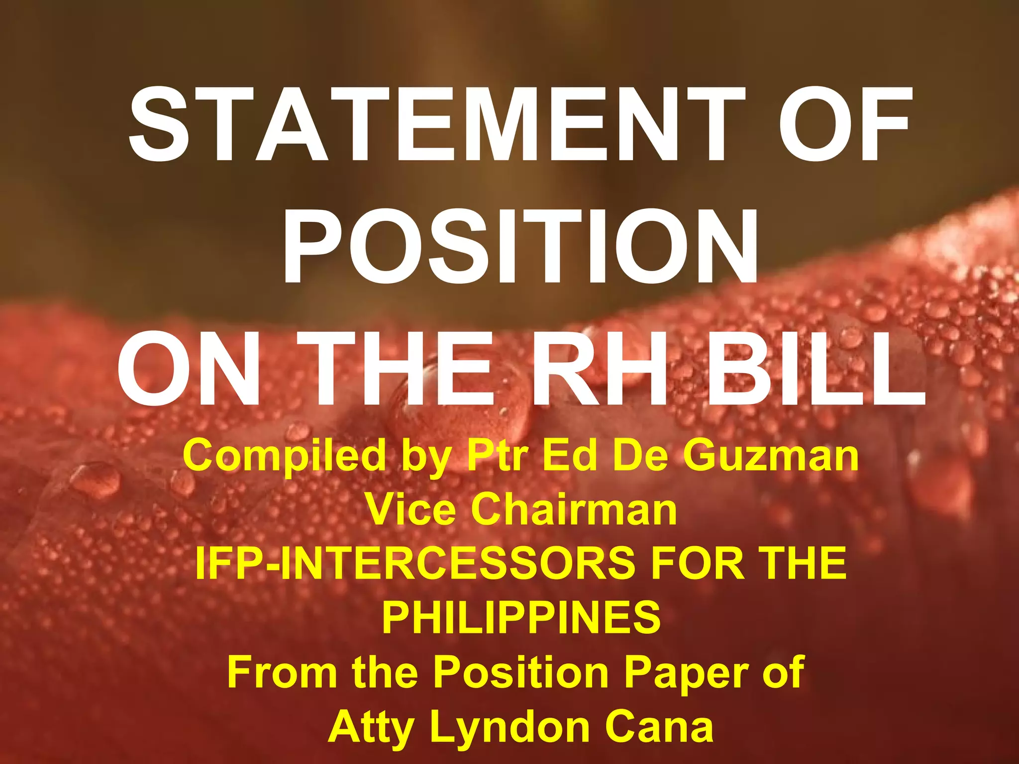 Intercessors for the Philippines - RH Bill Position Paper | PPT