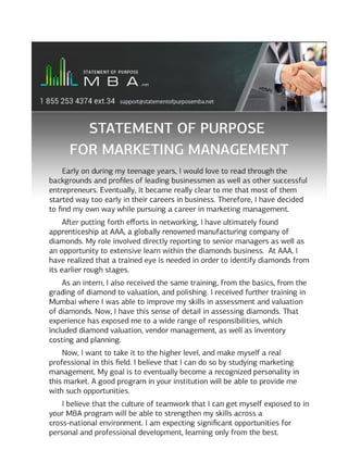 Statement of Purpose For Marketing Management Sample | PDF