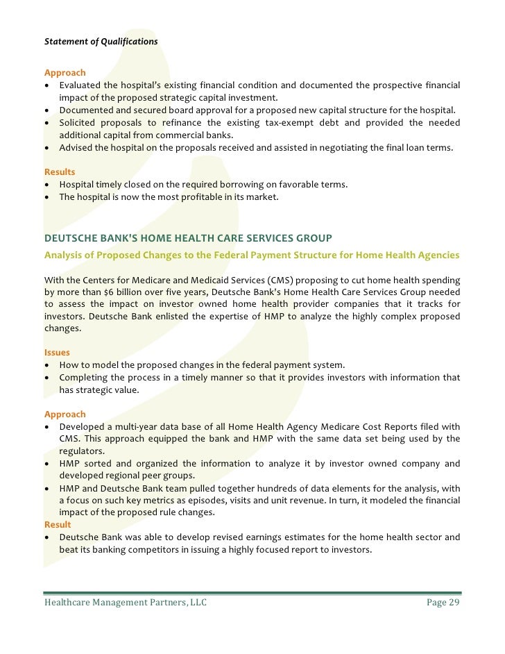 Healthcare Management Partners: Statement of qualifications