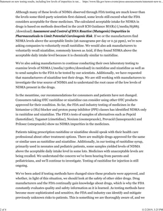 Statement on new testing results, including low levels of impurities in ...