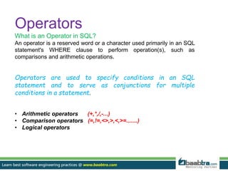 Statements,joins and operators in sql by thanveer danish melayi(1) | PPTX | Databases | Computer ...