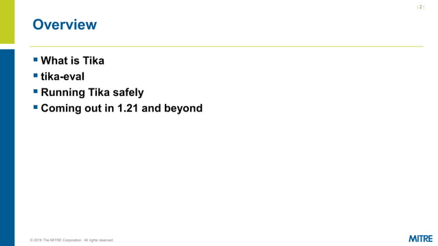 Haystack 2019 Lightning Talk - State of Apache Tika - Tim Allison | PPT