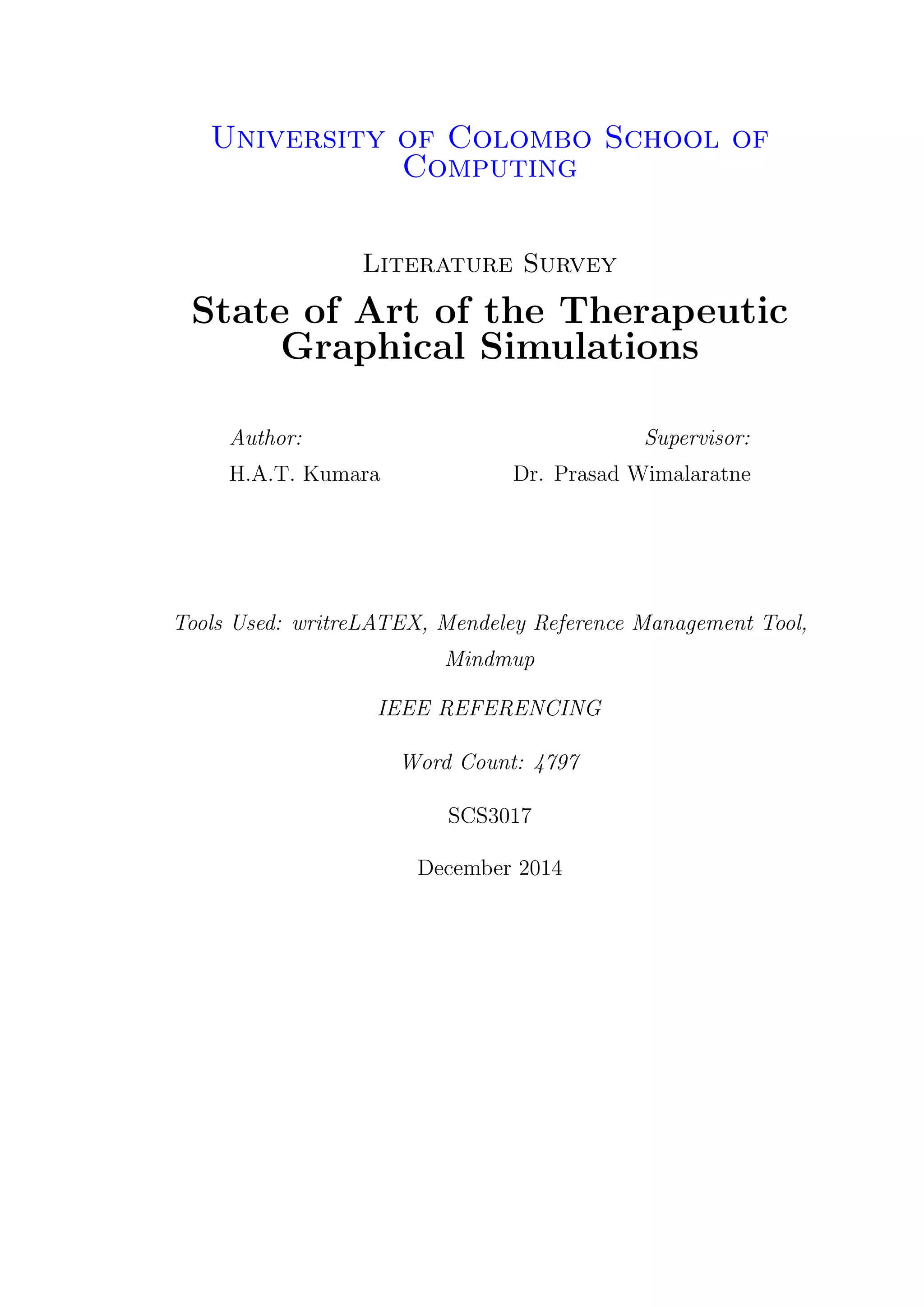 State of art of the therapeutic graphical simulations | PDF