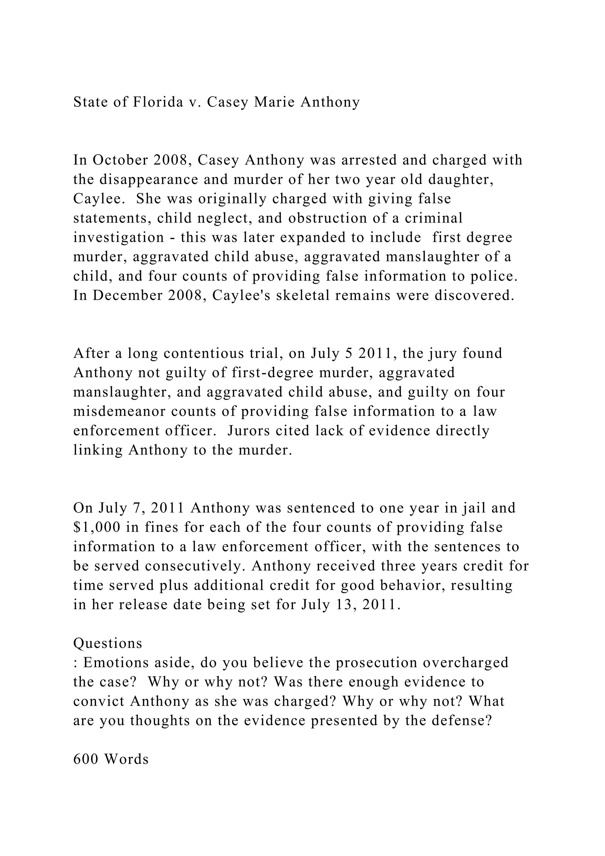 State of Florida v. Casey Marie AnthonyIn October 2008, Casey .docx