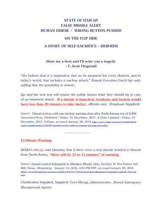State of Hawaii - False Missile Attack Alarm - The Noble Hero | PDF