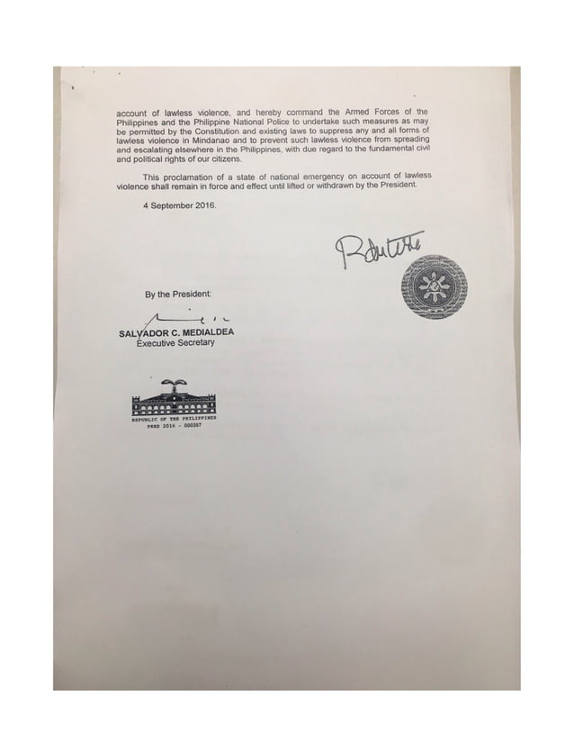 President Duterte's State of National Emergency = Proclamation no. 55 | PDF