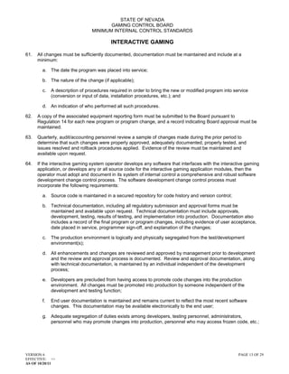 State of Nevada gaming control board minimal internal control standards ...