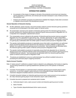 State of Nevada gaming control board minimal internal control standards ...