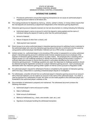 State of Nevada gaming control board minimal internal control standards ...