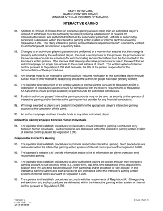 State of Nevada gaming control board minimal internal control standards ...