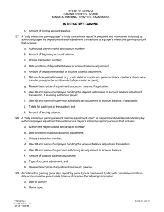 State of Nevada gaming control board minimal internal control standards ...