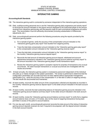 State of Nevada gaming control board minimal internal control standards ...