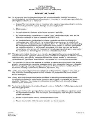 State of Nevada gaming control board minimal internal control standards ...